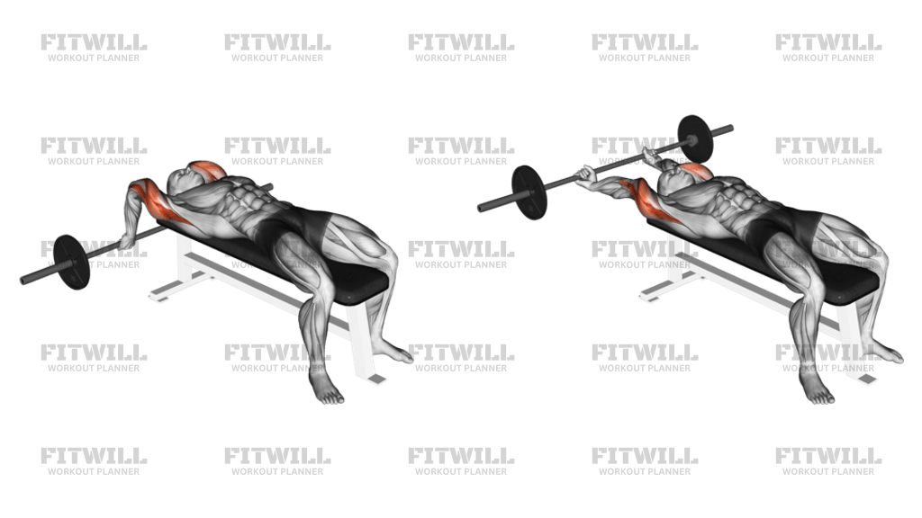 Barbell Lying Close-grip Triceps Extension: Exercise Guide, Techniques ...