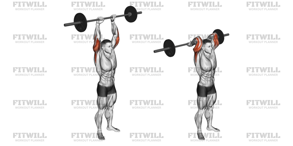 Barbell Standing Overhead Triceps Extension: Exercise Guide, Techniques ...