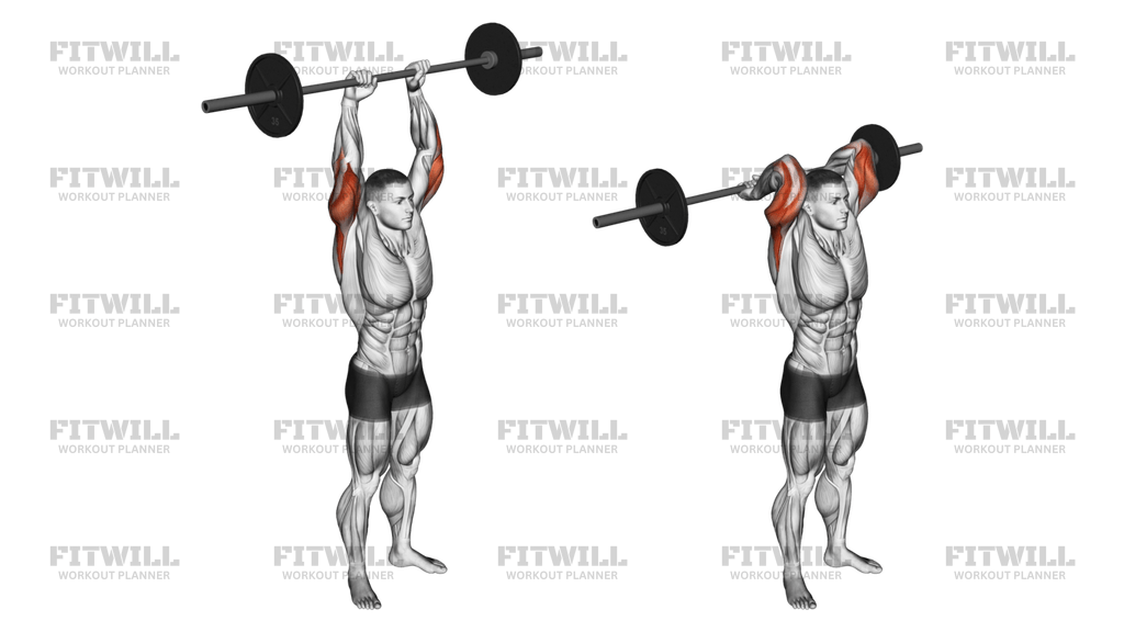 Barbell Standing Overhead Triceps Extension: Exercise Guide, Techniques ...