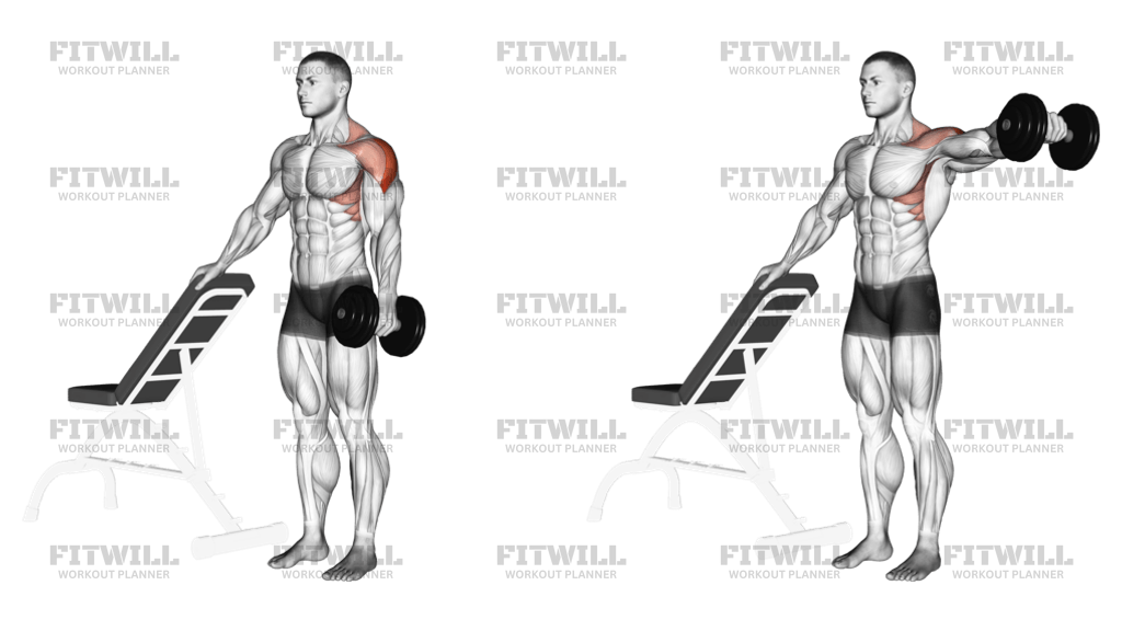 Dumbbell One Arm Lateral Raise With Support: Exercise Guide, Techniques ...