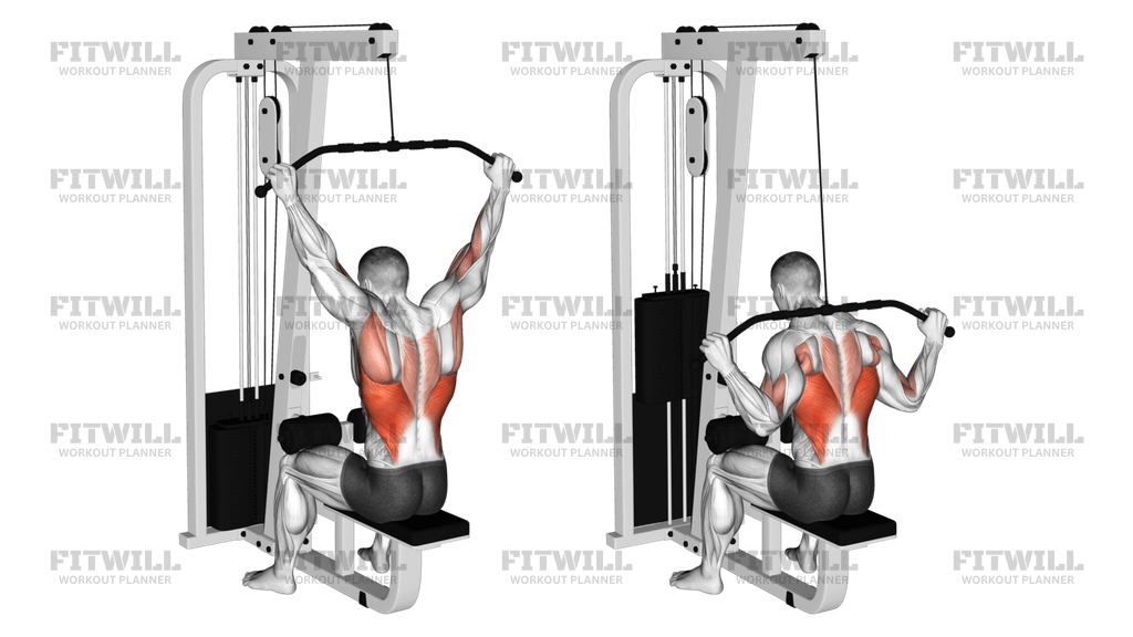 Cable Wide Grip Rear Pulldown Behind Neck: Exercise Guide, Video ...