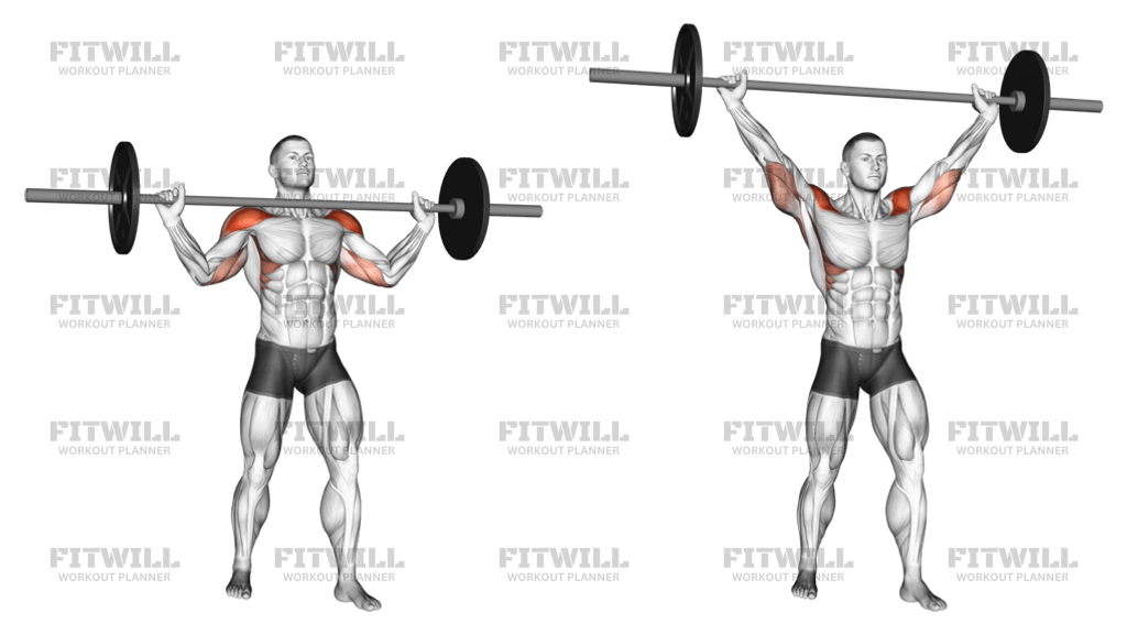 Barbell Standing Wide Military Press: Exercise Guide, Video, Techniques ...
