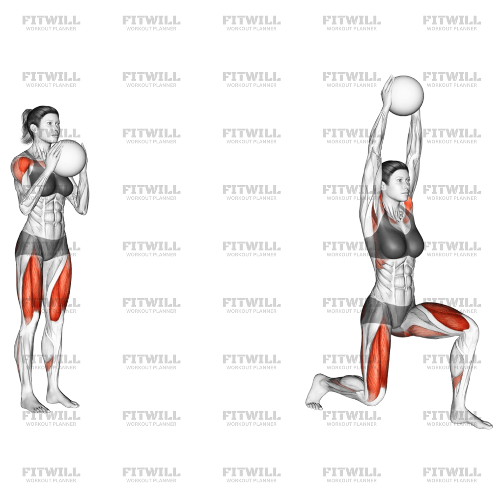 Sagittal Plane Lunge With Overhead Medicine Ball Press: Exercise Guide ...