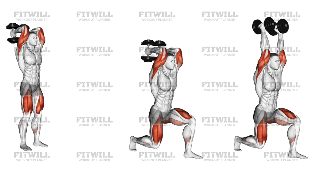 Dumbbell Forward Lunge Triceps Extension: Exercise Guide, Techniques ...