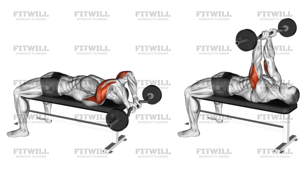 EZ Bar Lying Close-Grip Triceps Extension Behind Head: Exercise Guide ...