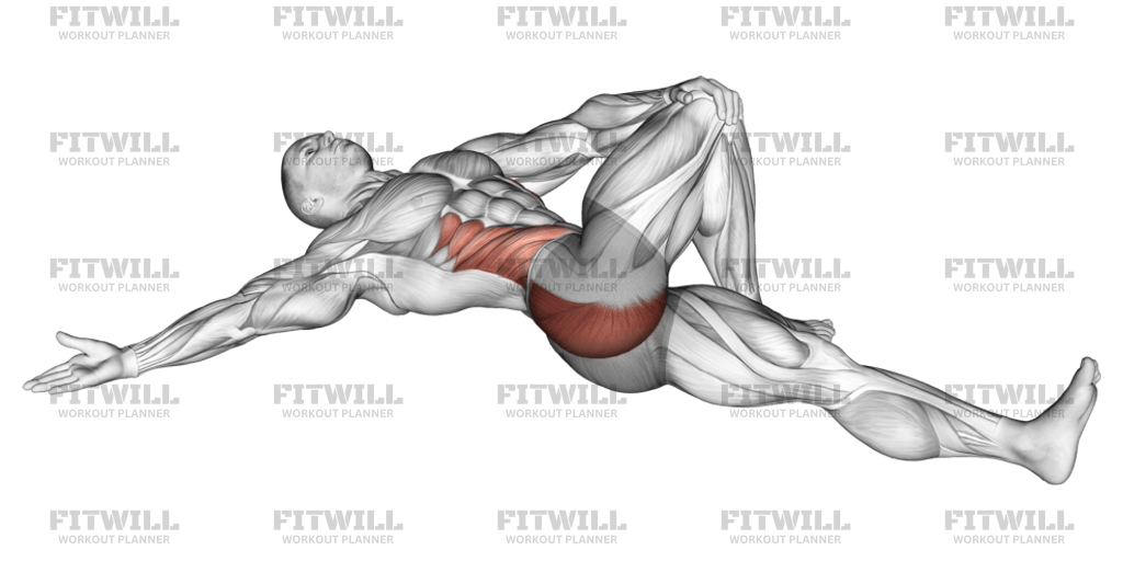 Lying Cross Over Knee Pull Down Stretch: Exercise Guide, Video ...