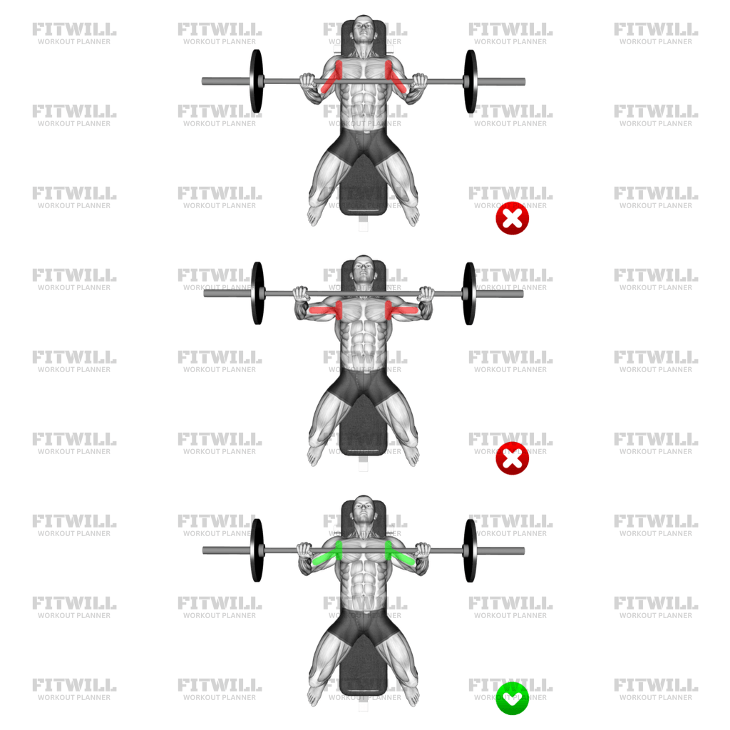 Chest Bench Press - Elbows (WRONG-RIGHT): Exercise Guide, Techniques ...