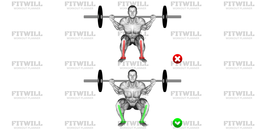 Barbell Squat - Knees - End Position (WRONG-RIGHT): Exercise Guide ...