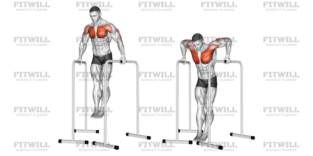 Wide-Grip Chest Dip On High Parallel Bars: Exercise Guide, Video ...