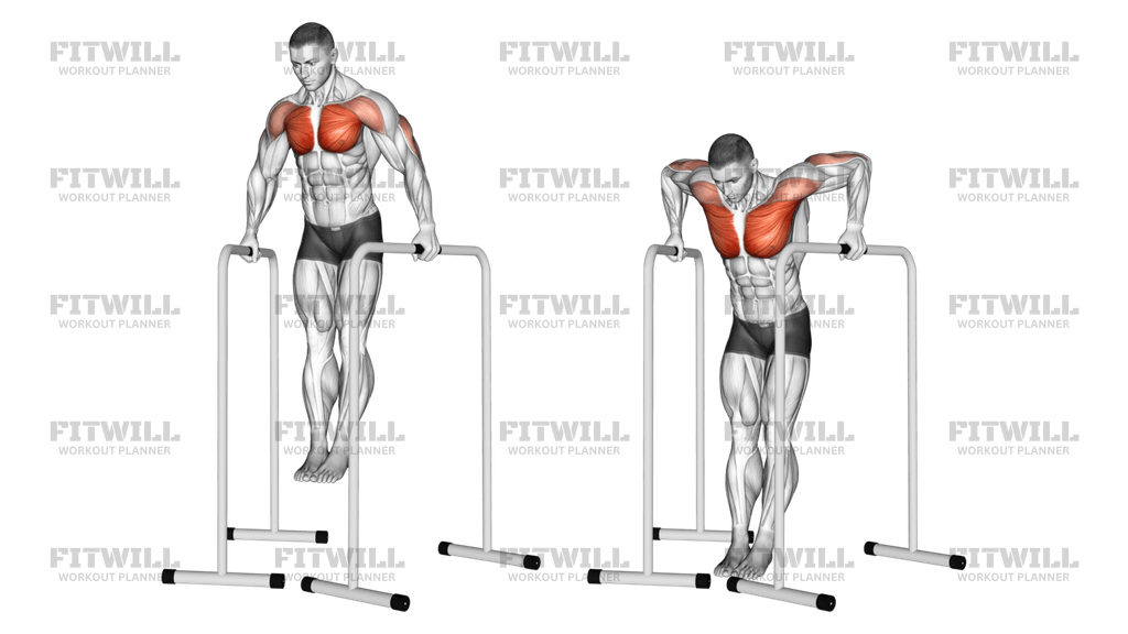 Wide-Grip Chest Dip On High Parallel Bars: Exercise Guide, Video ...