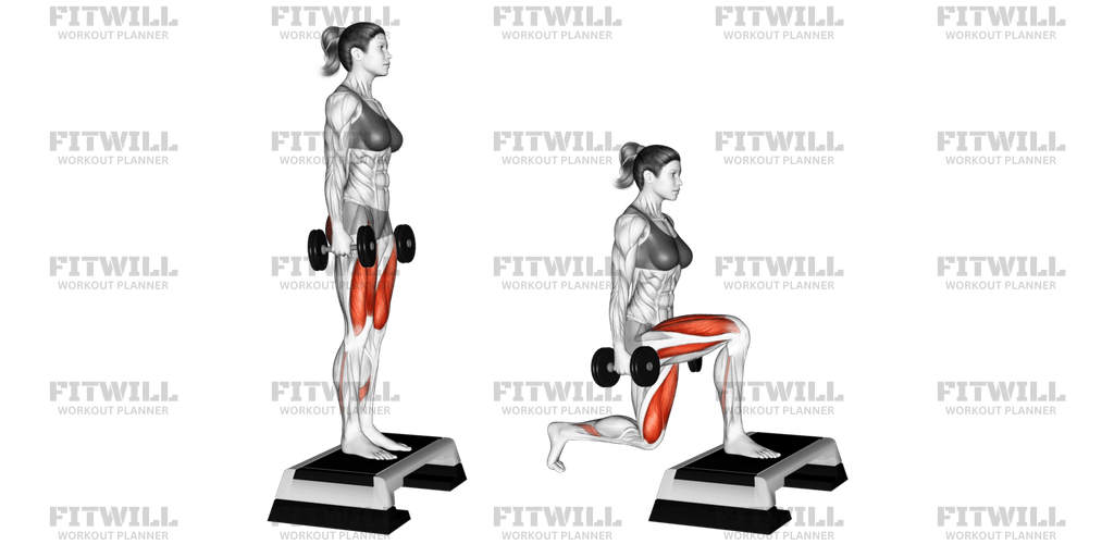 Dumbbell Rear Lunge From Step: Exercise Guide, Video, Techniques, Benefits, How to, Muscles ...
