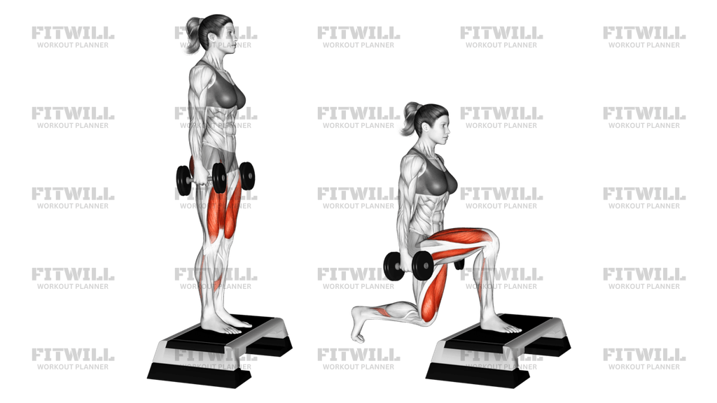 Dumbbell Rear Lunge From Step: Exercise Guide, Video, Techniques ...