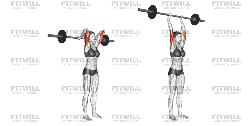 Barbell Standing Overhead Triceps Extension: Exercise Guide, Video ...