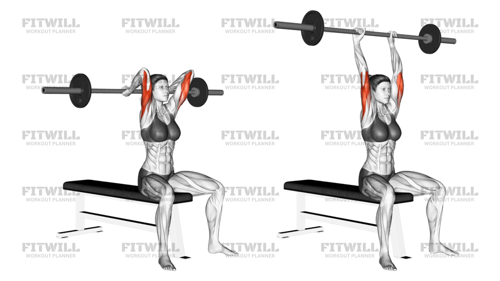Barbell Seated Overhead Triceps Extension: Exercise Guide, Video ...