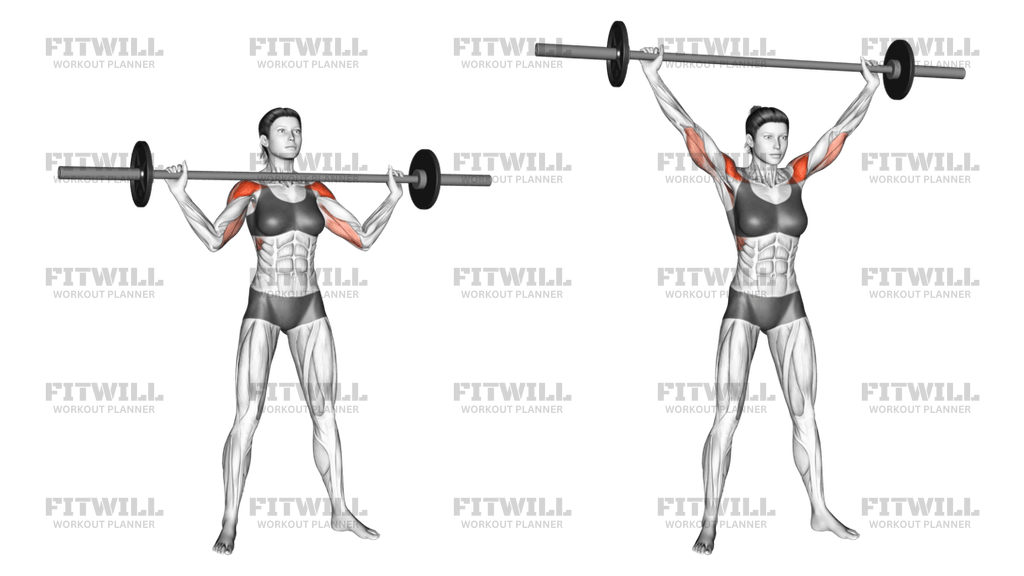 Barbell Standing Wide Military Press: Exercise Guide, Techniques ...