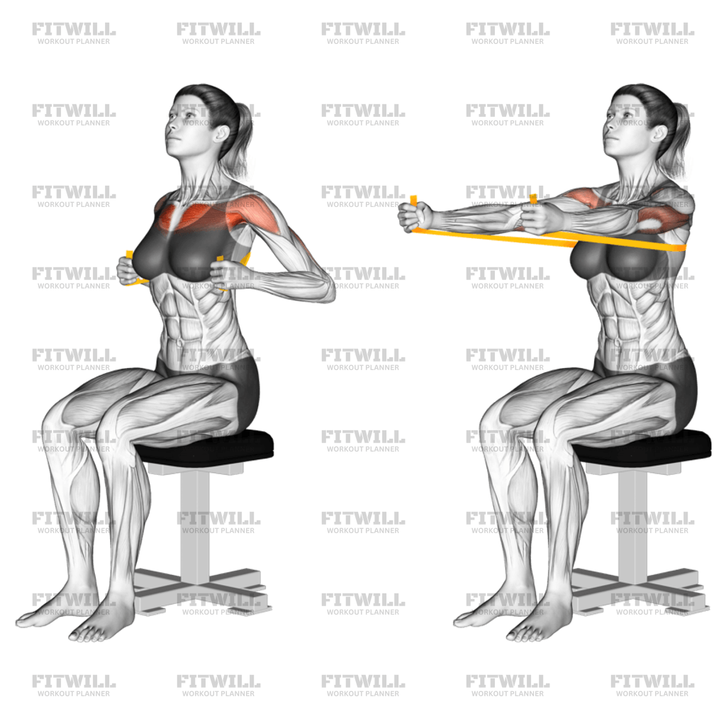 Resistance Band Seated Chest Press: Exercise Guide, Techniques, Benefits, How to, Muscles Worked ...