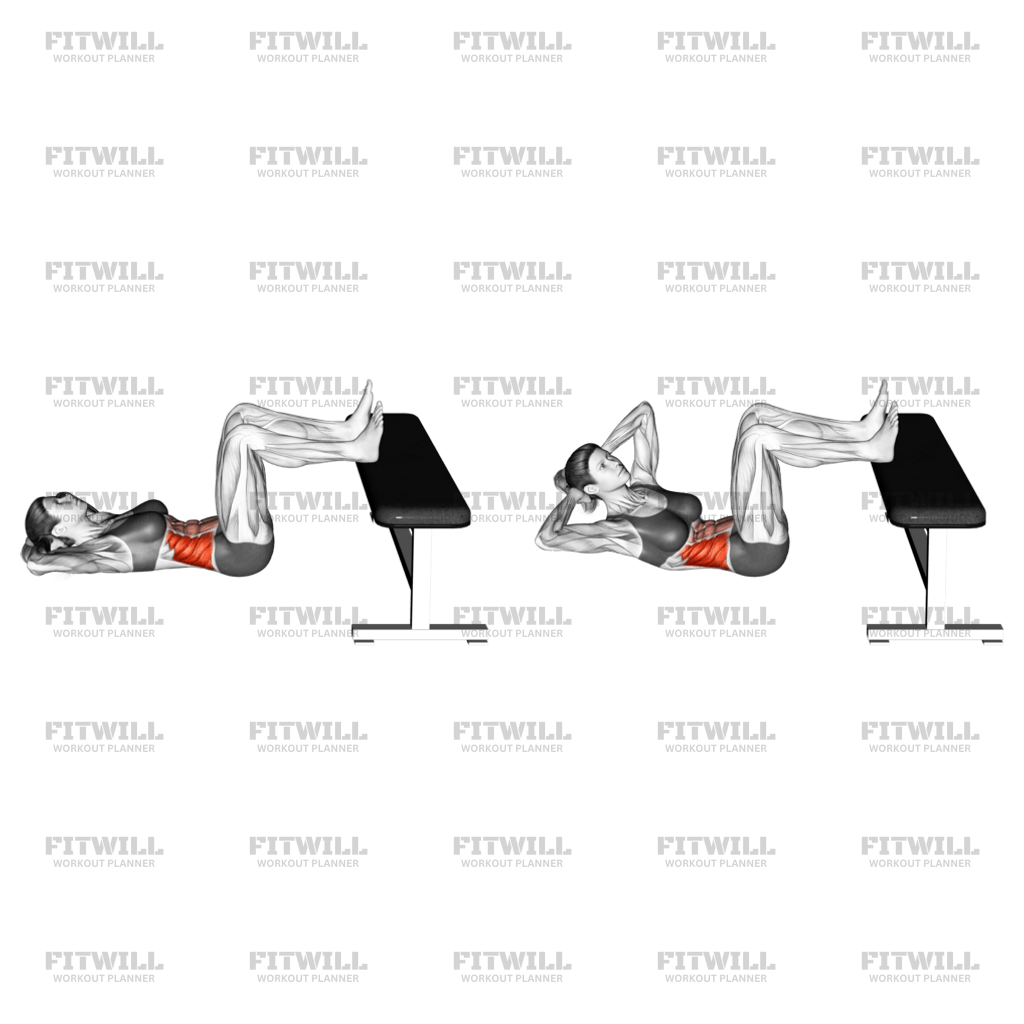 Floor Twisting Crunch Feet On Bench: Exercise Guide, Techniques ...