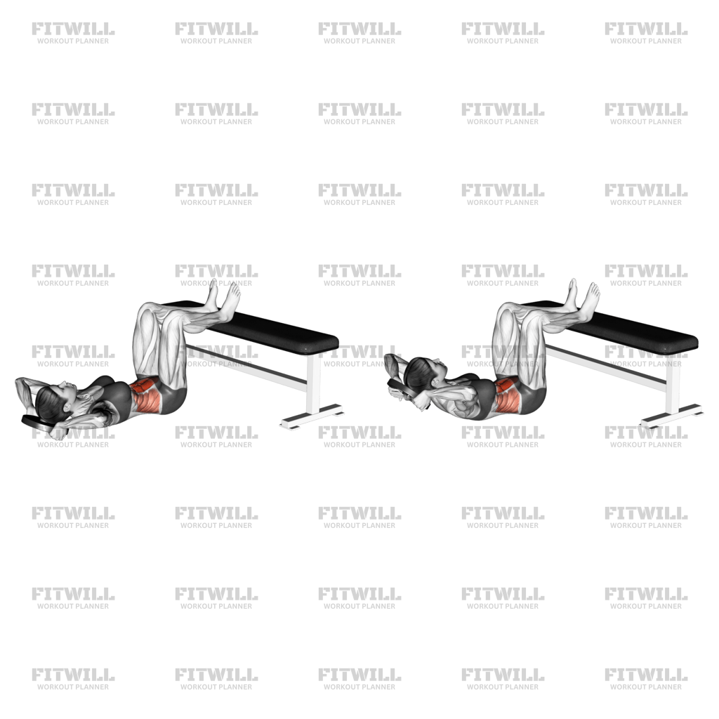 Weighted Floor Crunch Feet On Bench: Exercise Guide, Techniques ...