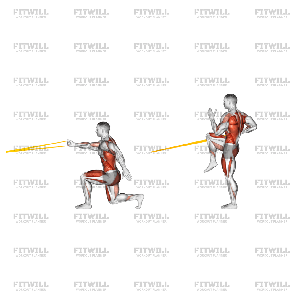 Resistance Band High Knee Lunge With Single Arm Row: Exercise Guide ...