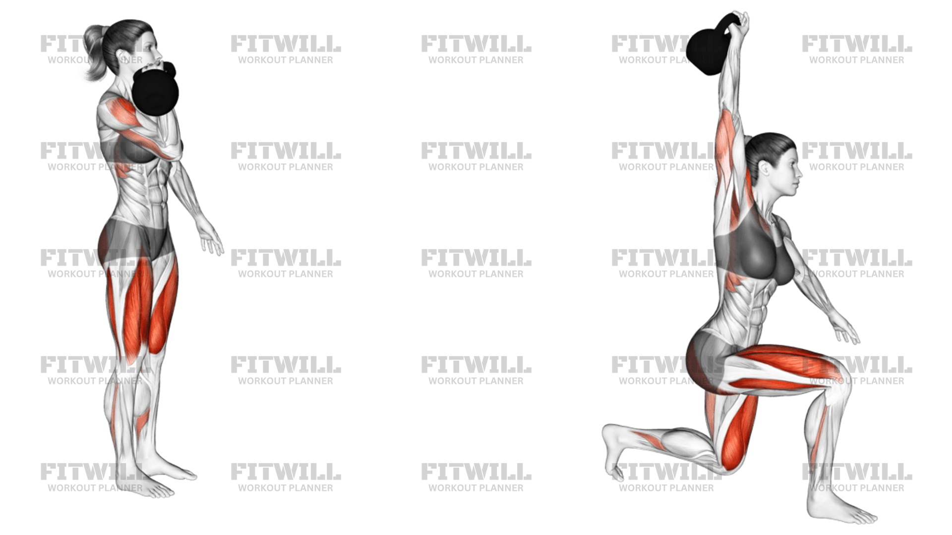 Kettlebell Forward Lunge And Press: Exercise Guide, Techniques ...