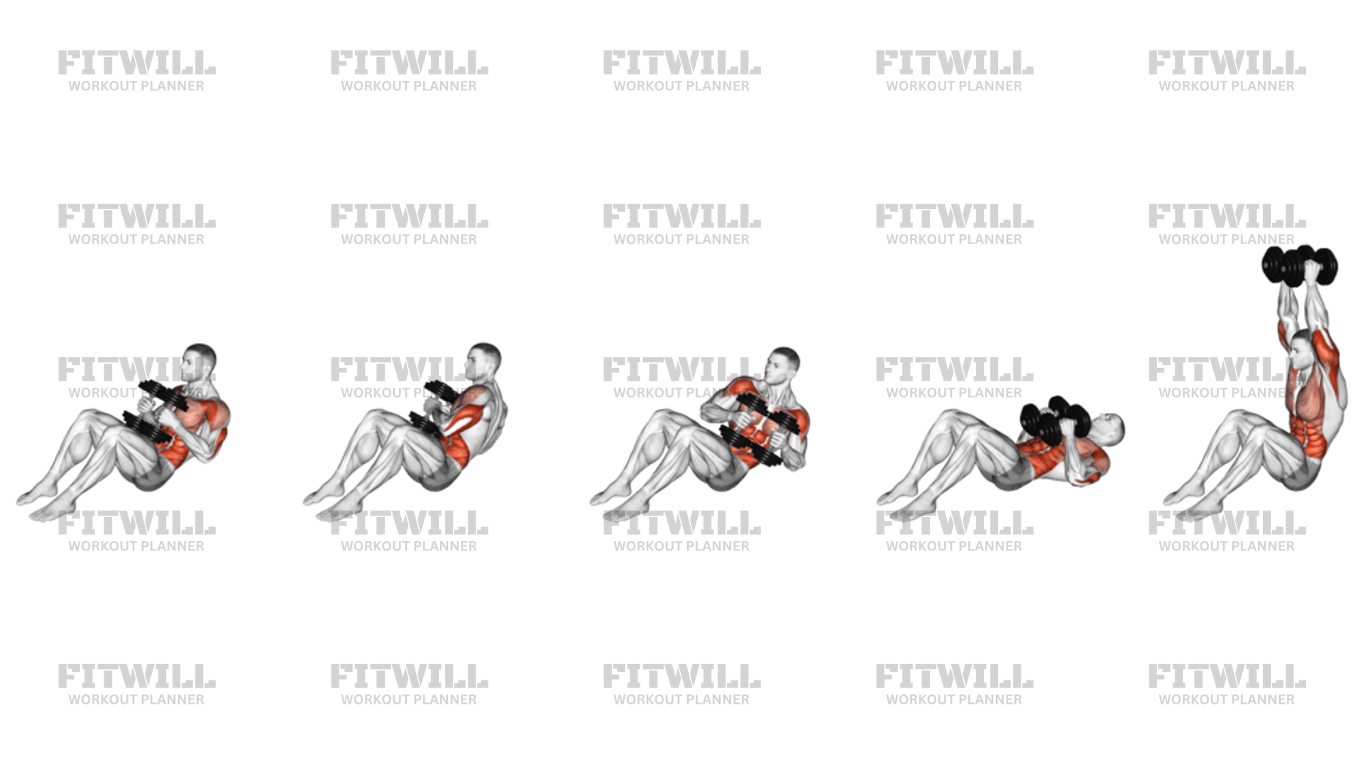 Dumbbell Russian Twist Close Grip Shoulder Press Sit-up: Exercise Guide ...