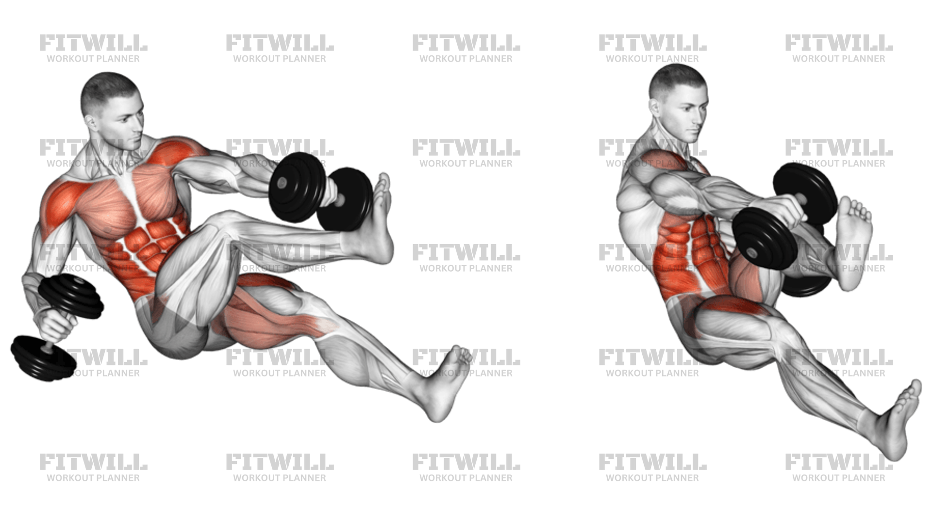 Dumbbell Seated Tuck Twisting Crunch On Floor: Exercise Guide ...