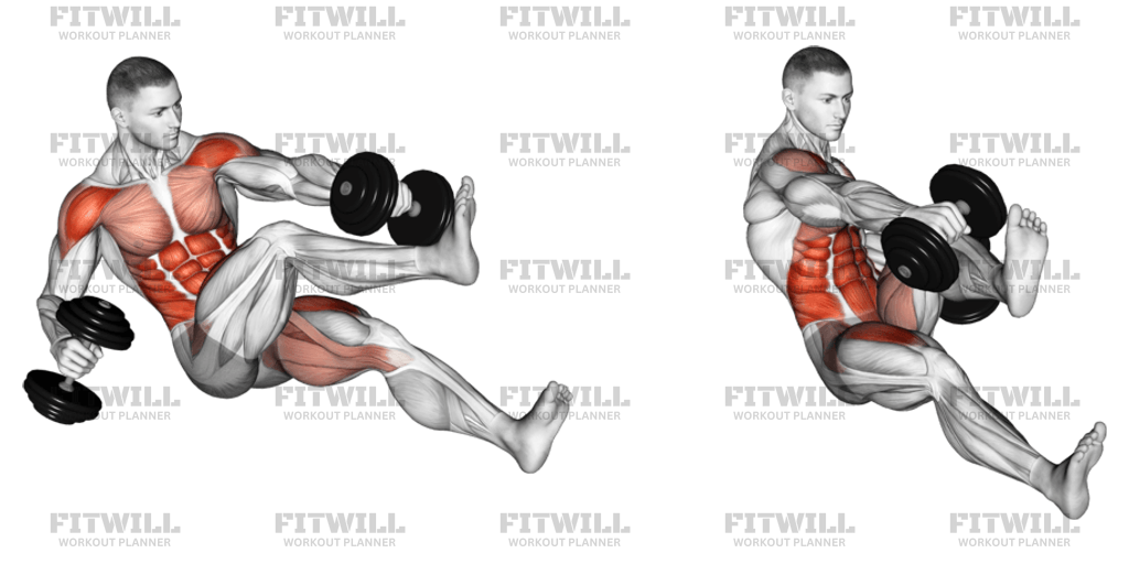 Dumbbell Seated Tuck Twisting Crunch On Floor: Exercise Guide ...