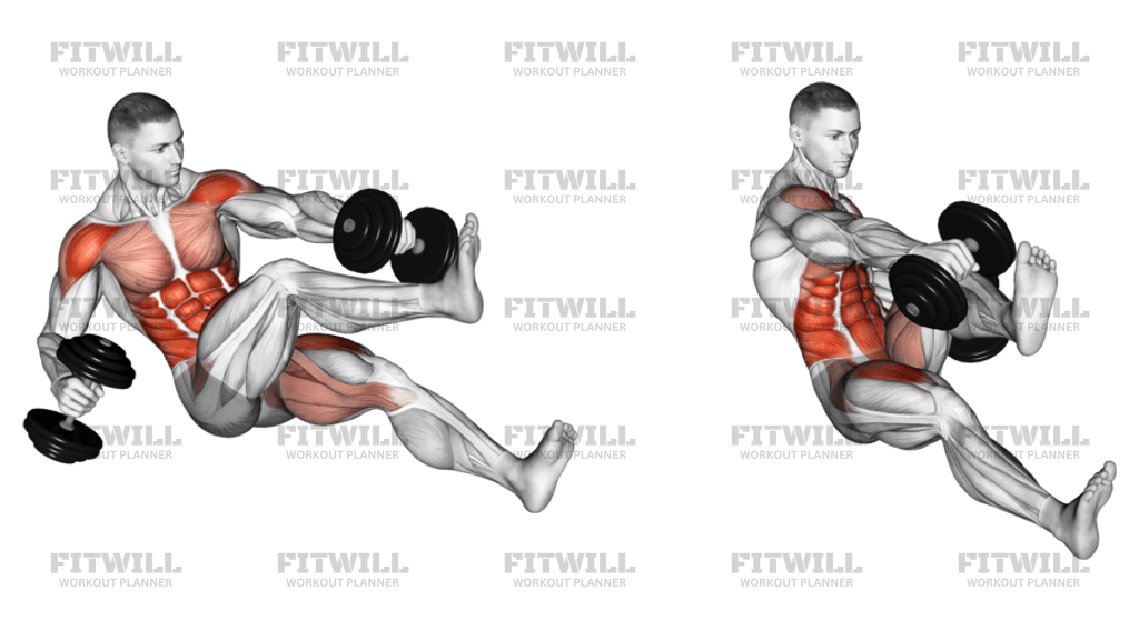 Dumbbell Seated Tuck Twisting Crunch On Floor: Exercise Guide ...