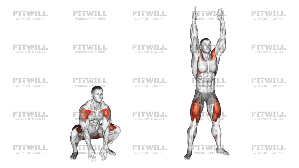 Bodyweight Full Squat With Overhead Press: Exercise Guide, Video ...