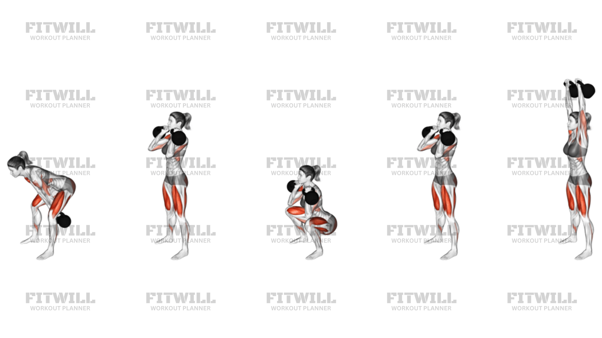 Kettlebell Swing Clean Grip Front Squat Overhead Press: Exercise Guide ...