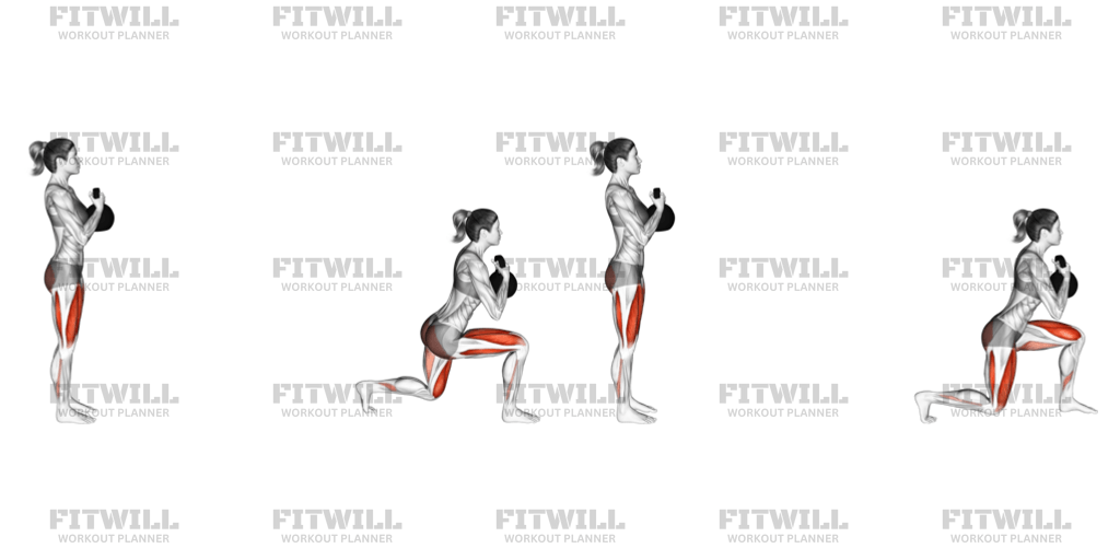 Kettlebell Forward Lunge (VERSION 2): Exercise Guide, Techniques, Benefits, How to, Muscles ...