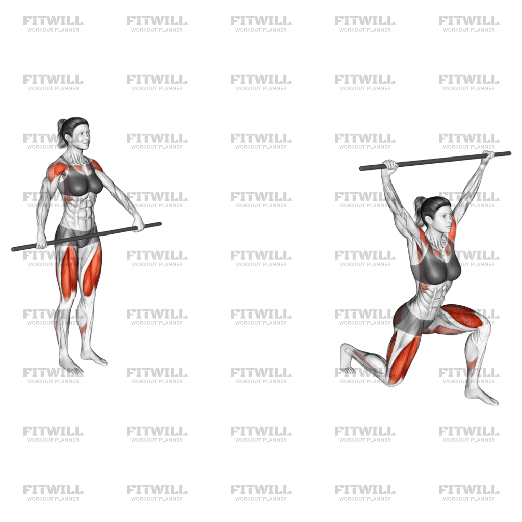 Stick Lunge With Overhead Raise Stretch: Exercise Guide, Video ...