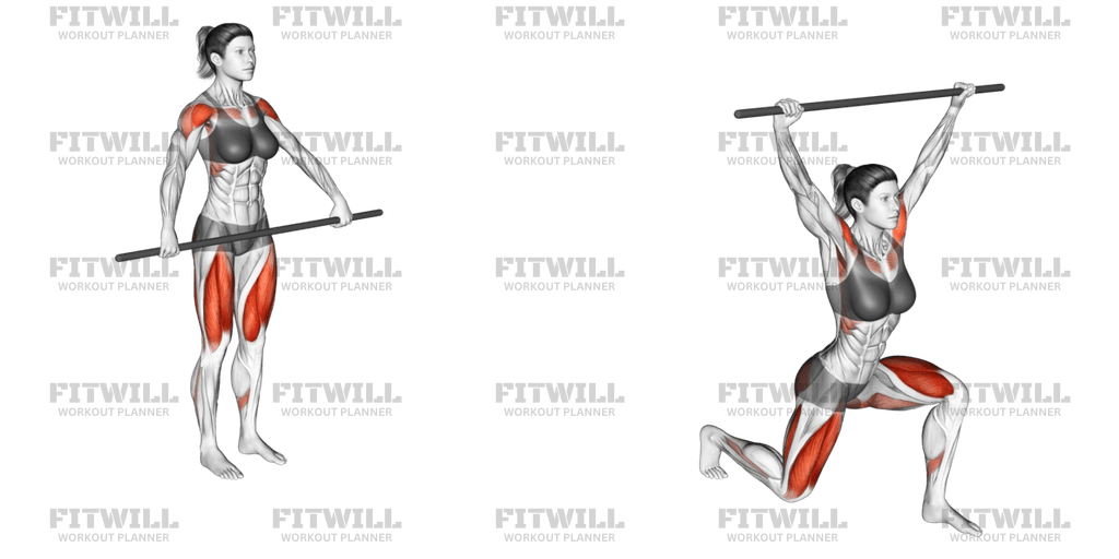 Stick Lunge With Overhead Raise Stretch: Exercise Guide, Video ...