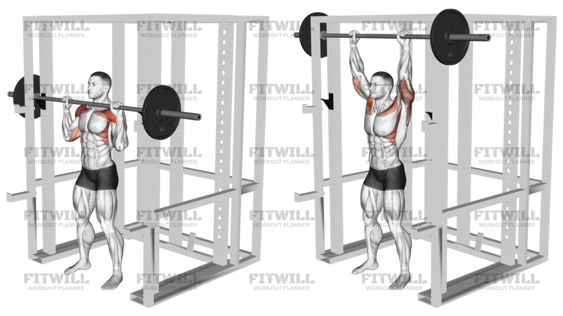 Barbell Standing Shoulder Pin Press: Exercise Guide, Techniques ...