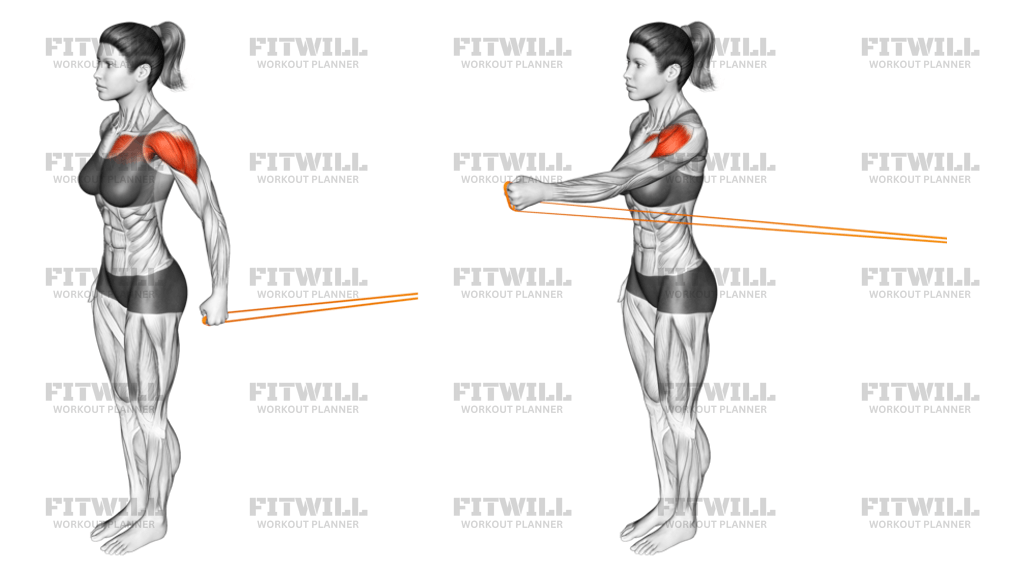 Resistance Band Standing Single Arm Shoulder Flexion: Exercise Guide ...