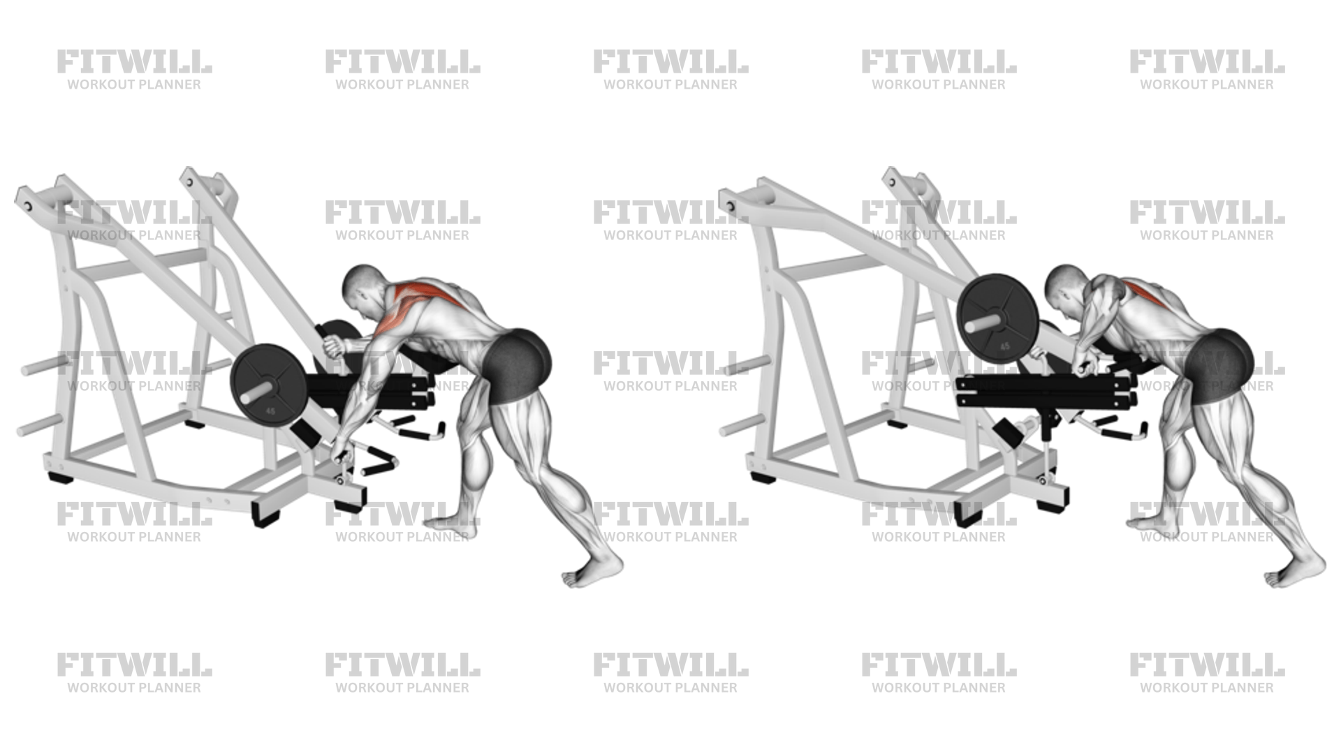 Lever Bent Over Single Arm Wide Grip Row (with Chest Support): Exercise ...