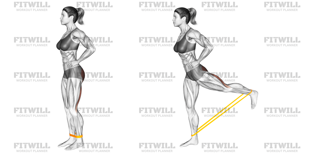 Patada Trasera De Glúteos Con Banda De Resistencia En Equilibrio De Pie ...