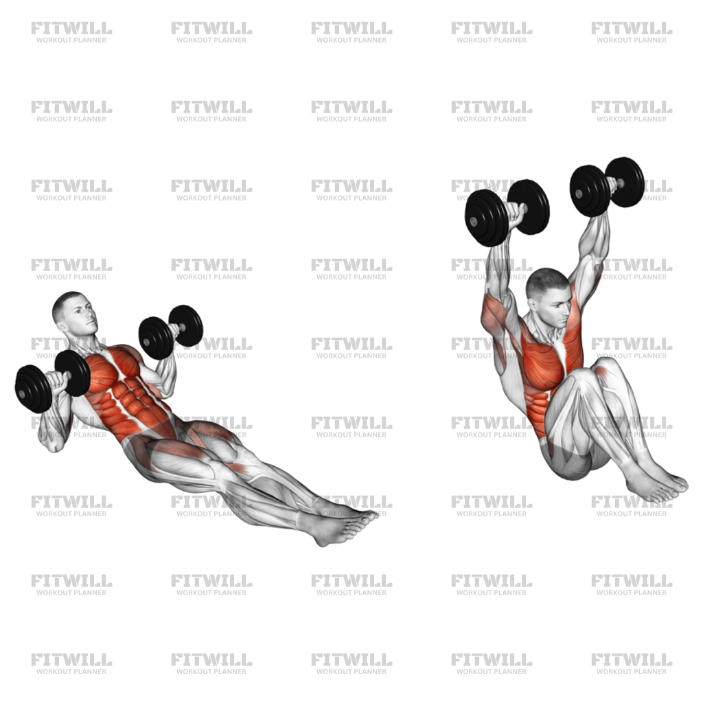 Dumbbell Seated Military Press In Out Leg Raise On Floor: Exercise ...